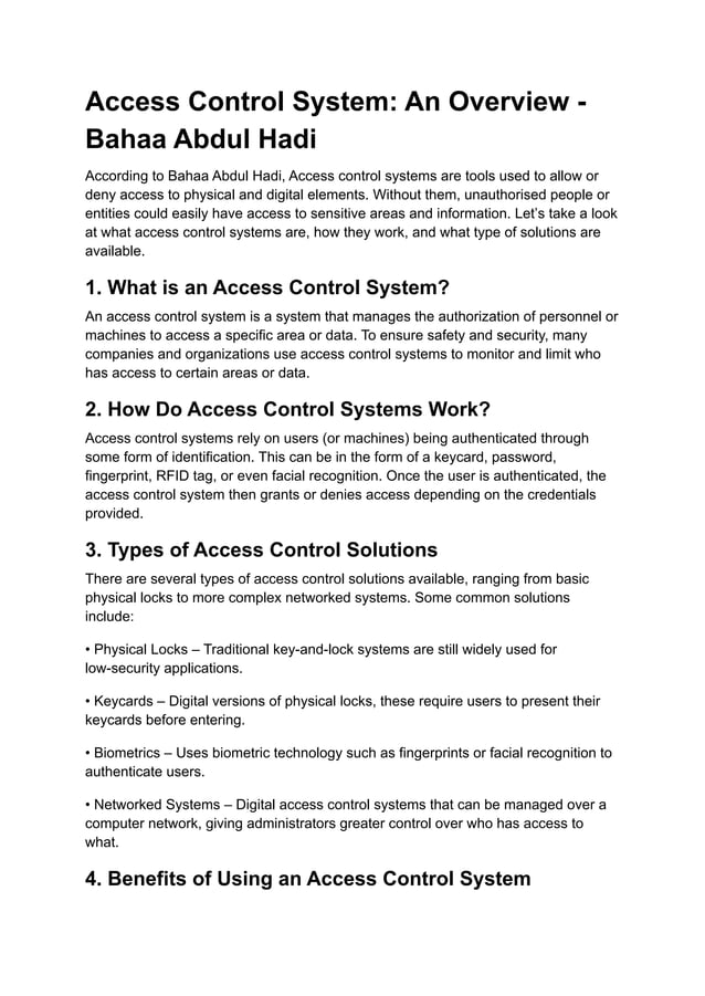 Access Control System_ An Overview - Bahaa Abdul Hadi.pdf