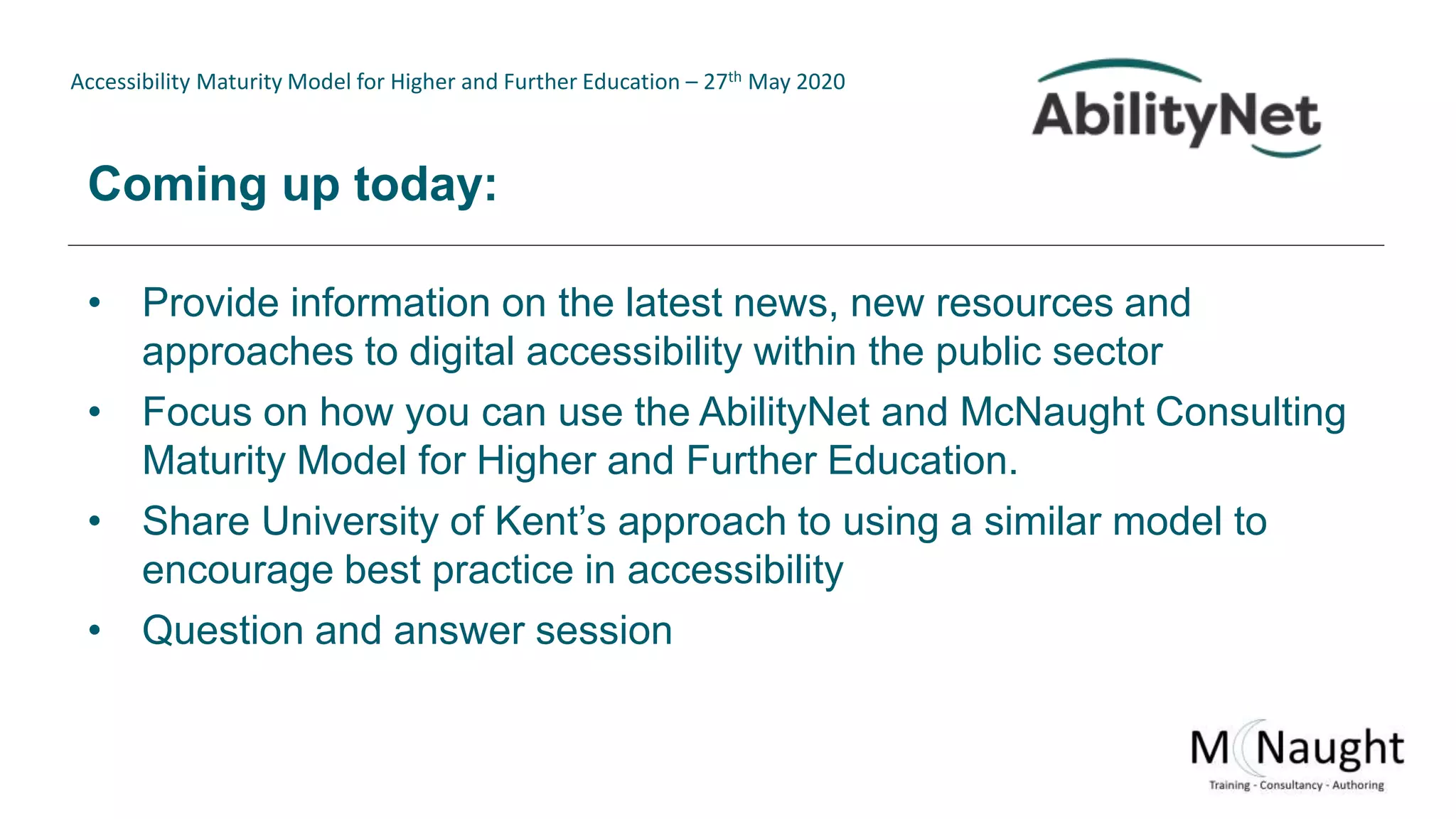 HE Update and Accessibility Maturity Model for Higher and Further ...