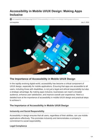 Accessibility in Mobile UIUX Design Making Apps Inclusive | PDF