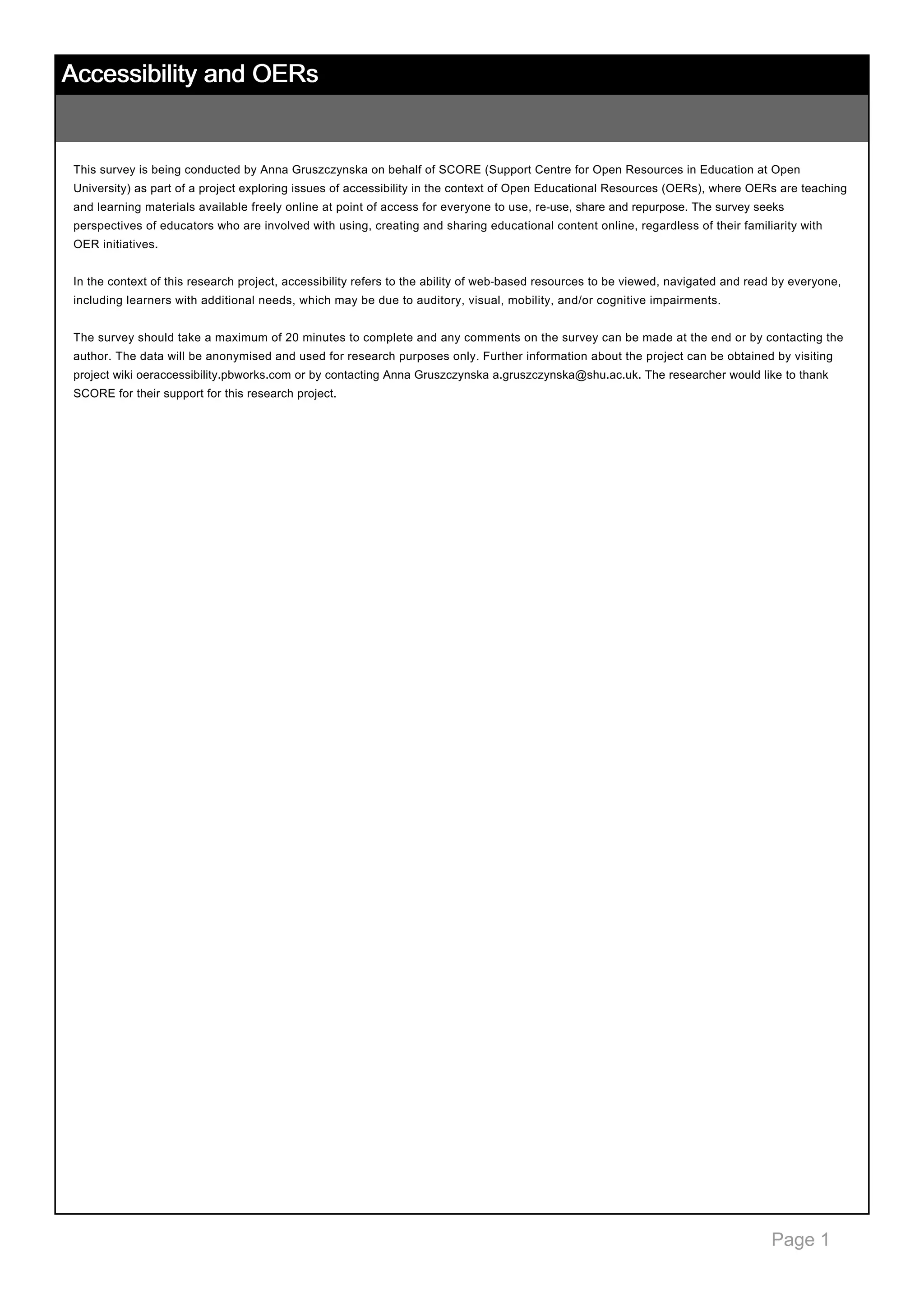 Accessibity and OER survey questions | PDF
