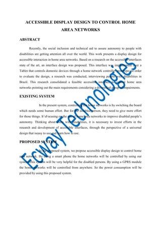 Accessible display design to control home area networks | DOCX