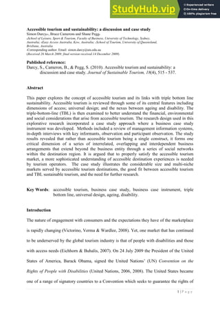 Accessible Tourism And Sustainability A Discussion And Business Case ...