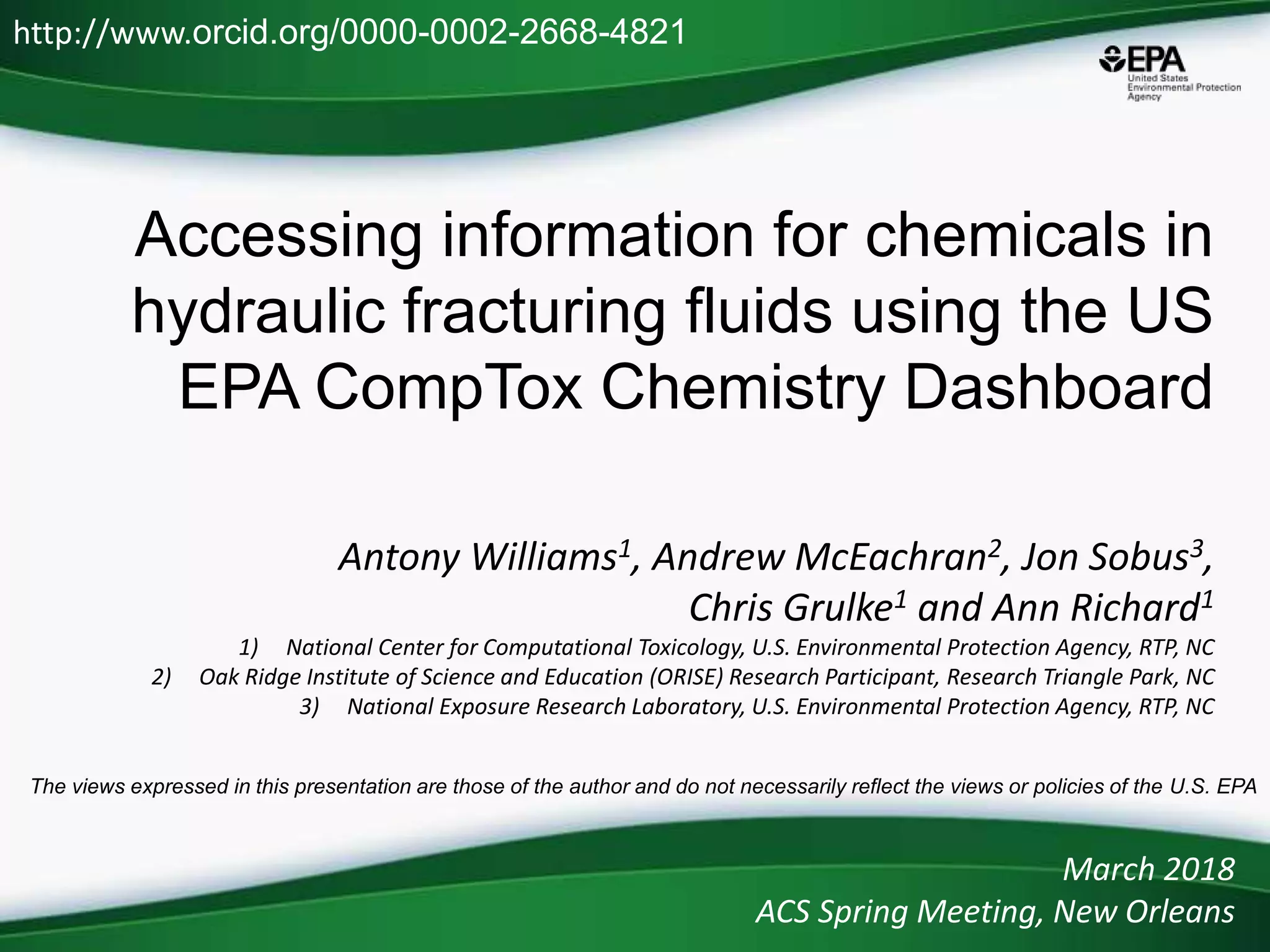 Accessing information for chemicals in hydraulic fracturing fluids ...