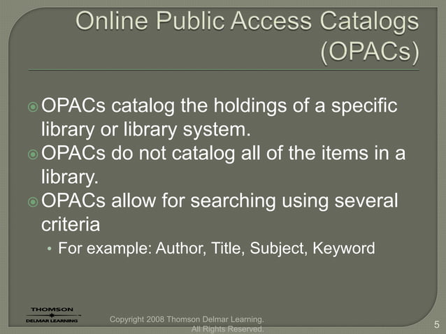 Accessing library information thomson delmar learning | PPTX