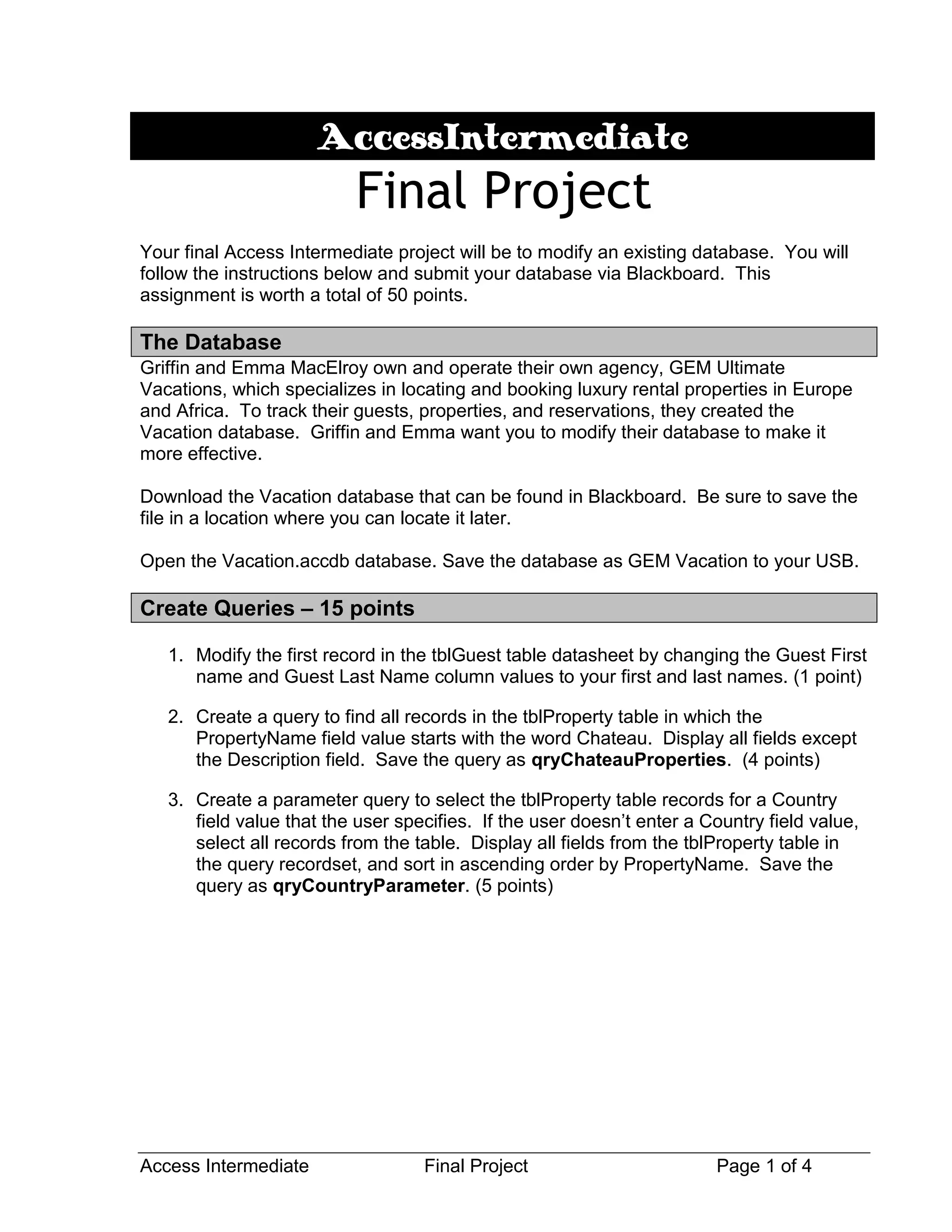 Access intermediate 2010 final project new | PDF
