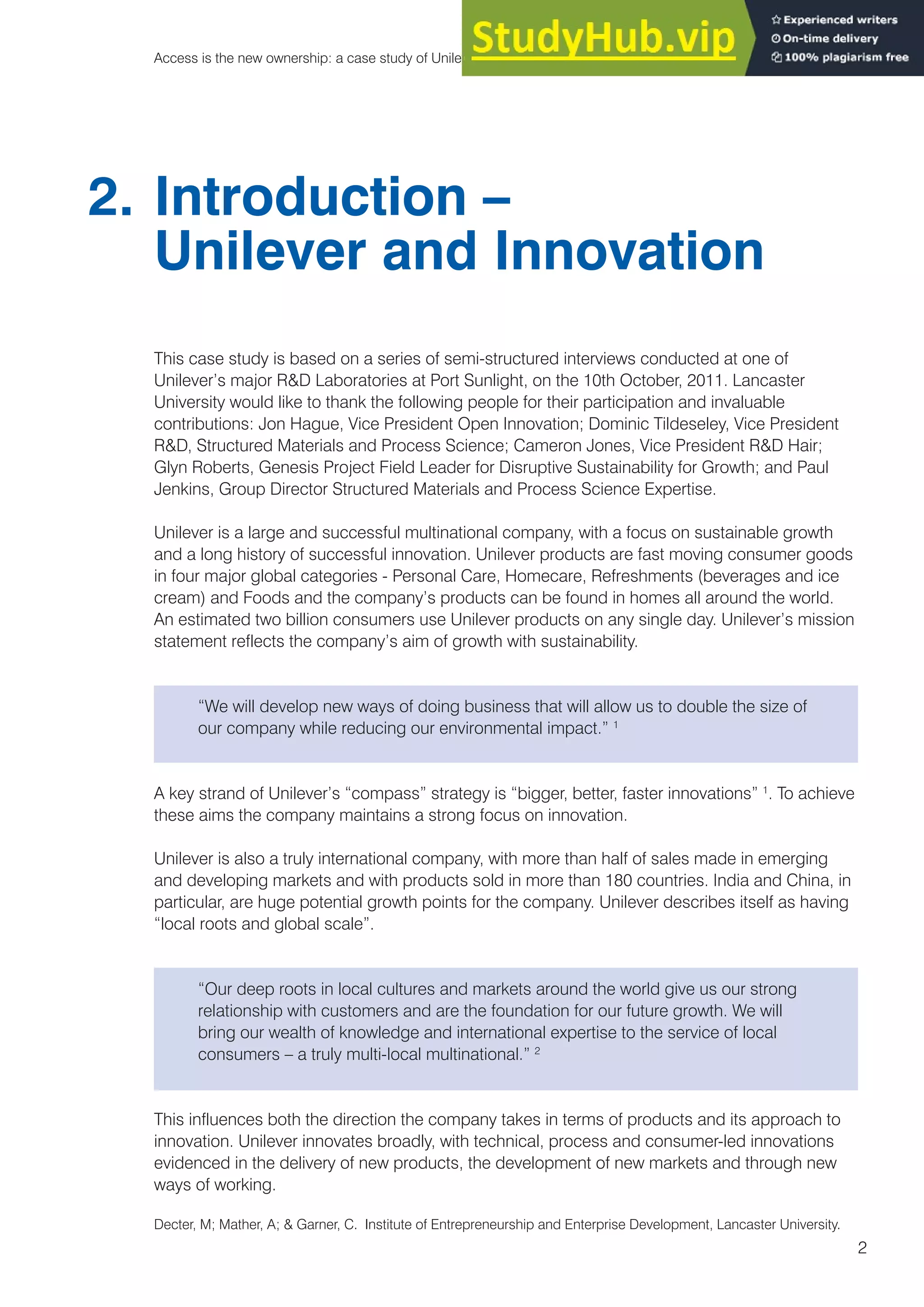 Access Is The New Ownership A Case Study Of Unilever S Approach To Open ...