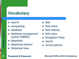 Access lesson 01 Microsoft Access Basics | PPTX