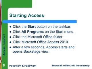 Access lesson 01 Microsoft Access Basics | PPTX