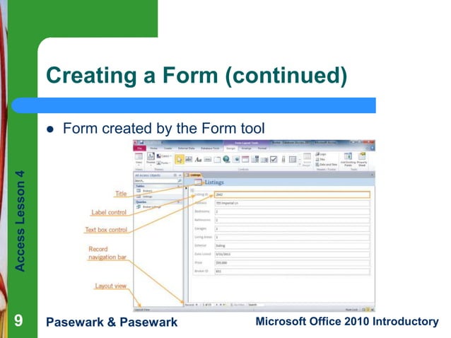 Access lesson 04 Creating and Modifying Forms | PPTX | Desktop Publishing | Computer Software ...
