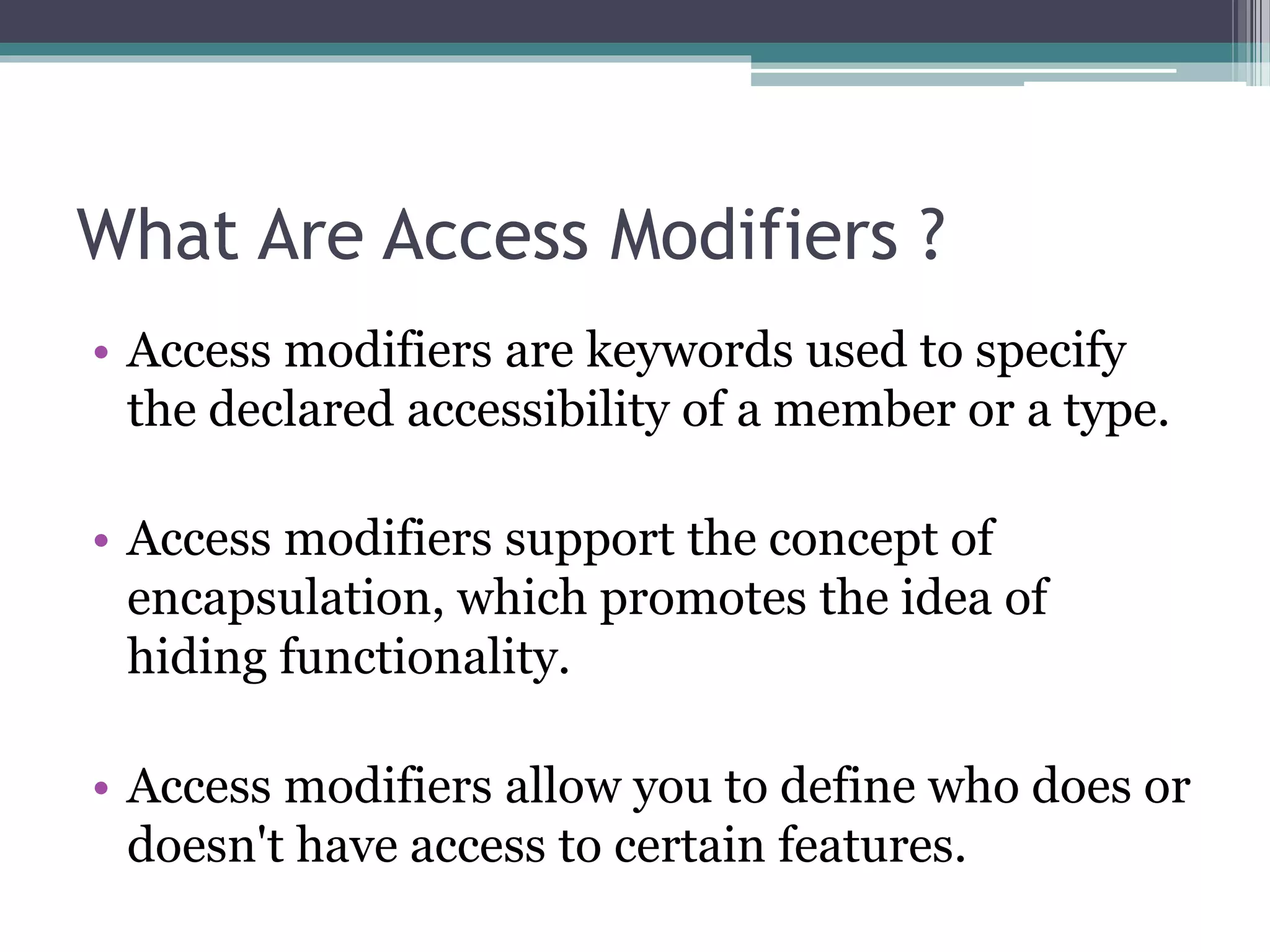 C Access Modifiers Pptx Programming Languages Computing