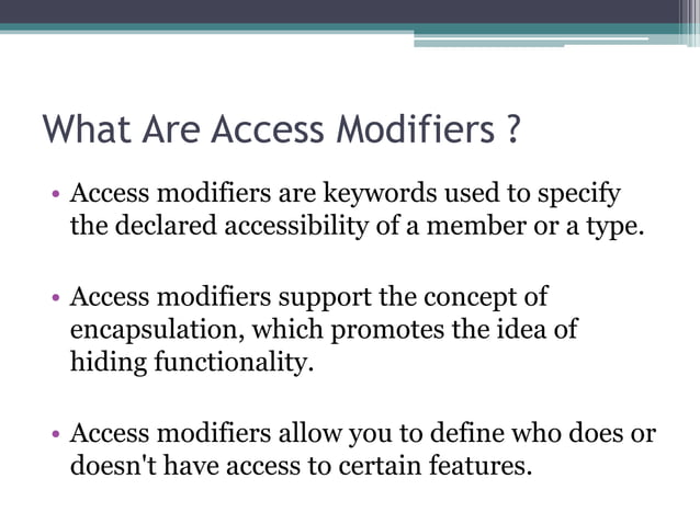 C# Access modifiers | PPTX | Programming Languages | Computing