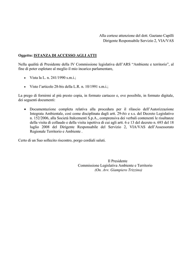 Accesso agli atti italcementi 14 0312 (1) | PDF