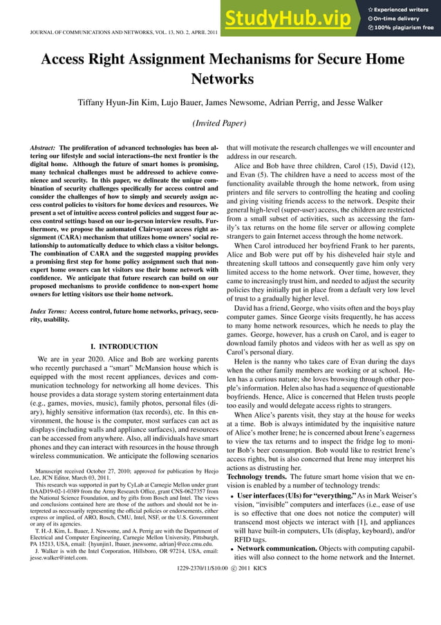 Access Right Assignment Mechanisms For Secure Home Networks | PDF