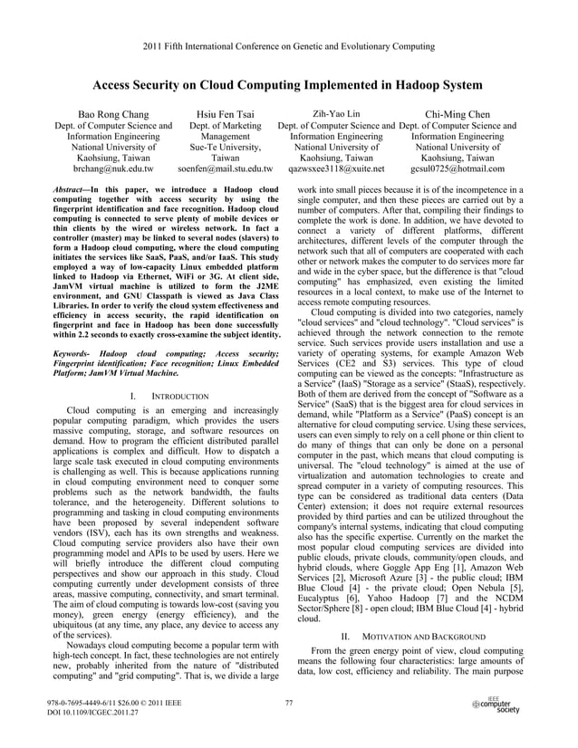 Access Security On Cloud Computing Implemented In Hadoop System Pdf