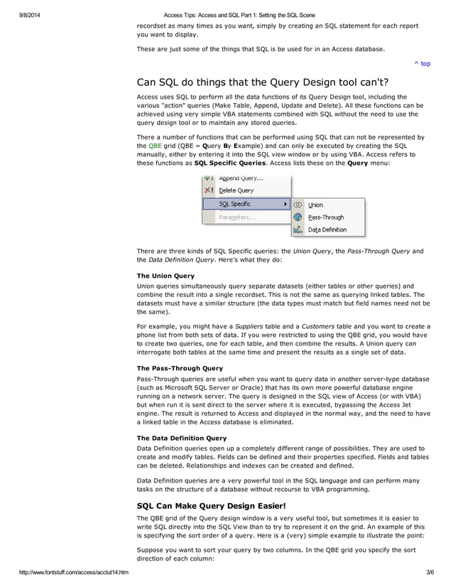Access Tips Access And Sql Part 1 Setting The Sql Scene Pdf