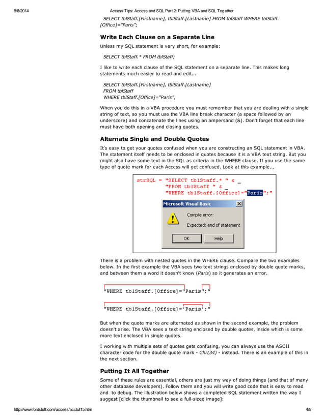 Access Tips Access And Sql Part 2 Putting Vba And Sql Together Pdf