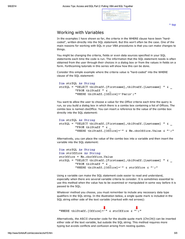 Access Tips Access And Sql Part 2 Putting Vba And Sql Together Pdf