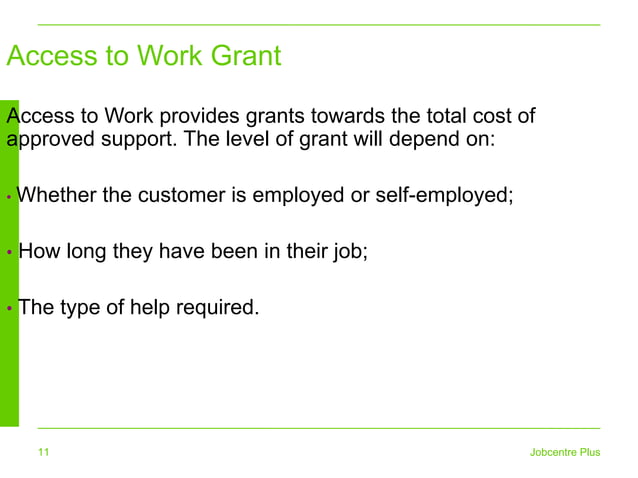 Access to work briefing for Welfare to Work staff | PPT