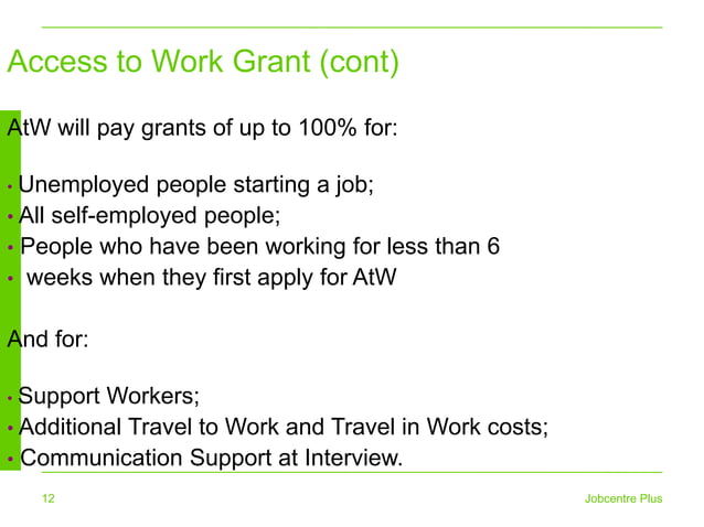 Access to work briefing for Welfare to Work staff | PPT