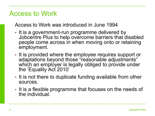 Access to work briefing for Welfare to Work staff | PPT