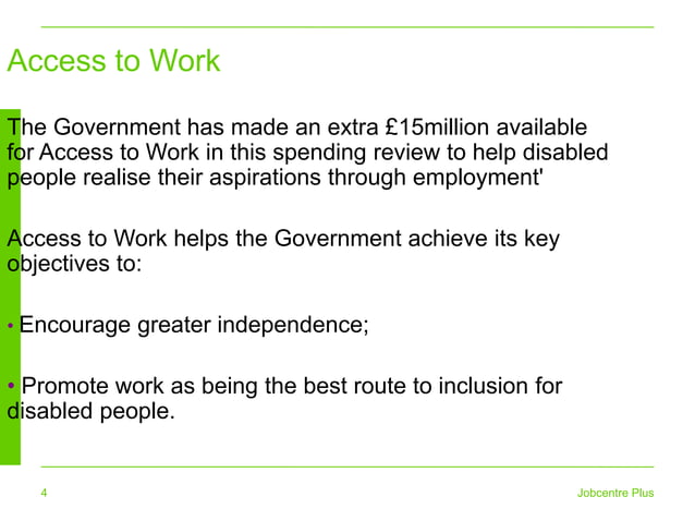 Access to work briefing for Welfare to Work staff | PPT