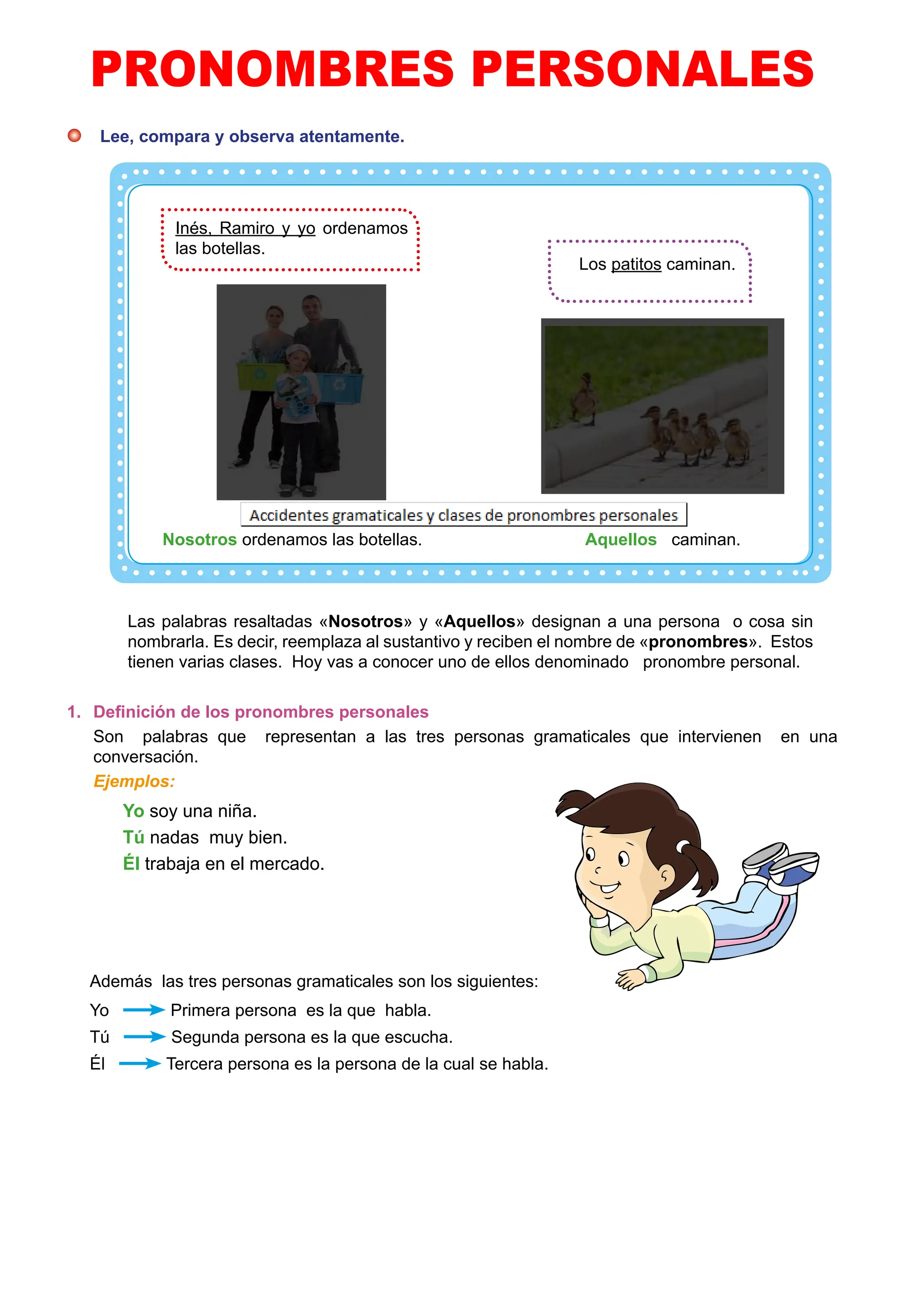 El Pronombre Personal Para Sexto Grado De Primaria