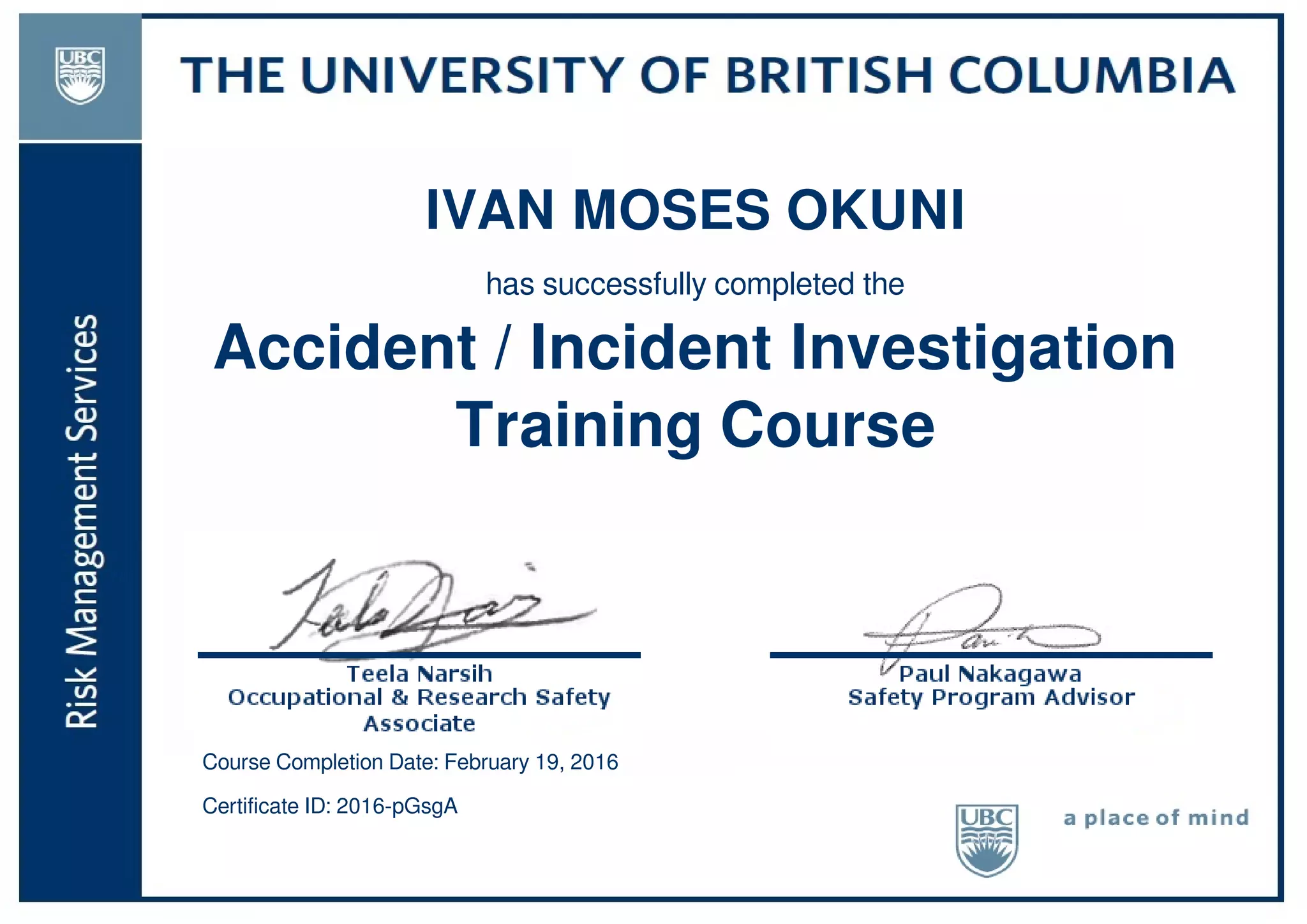 Accident investigation completion_certificate | PPT