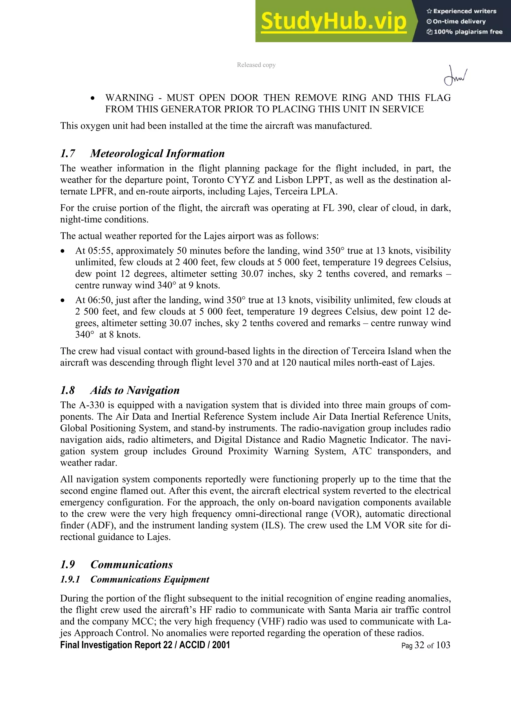 Accident Investigation Final Report Air Transat Flight 236 | PDF