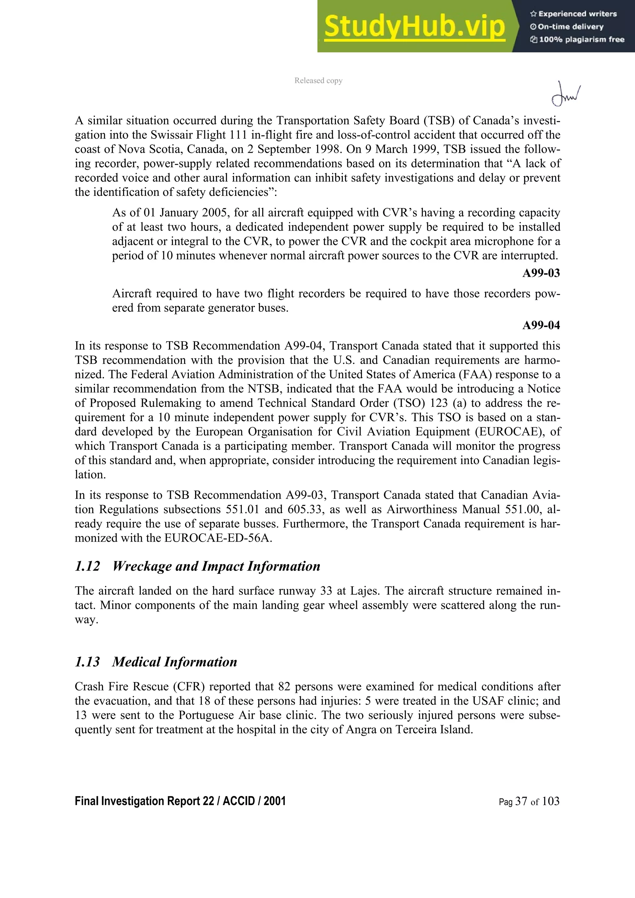 Accident Investigation Final Report Air Transat Flight 236 | PDF