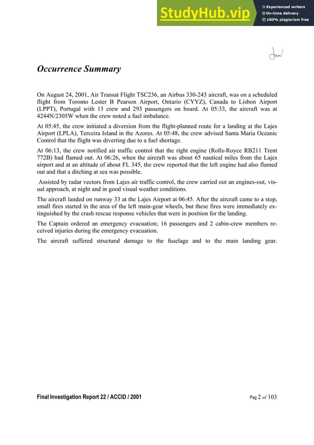 Accident Investigation Final Report Air Transat Flight 236 | PDF | Air ...