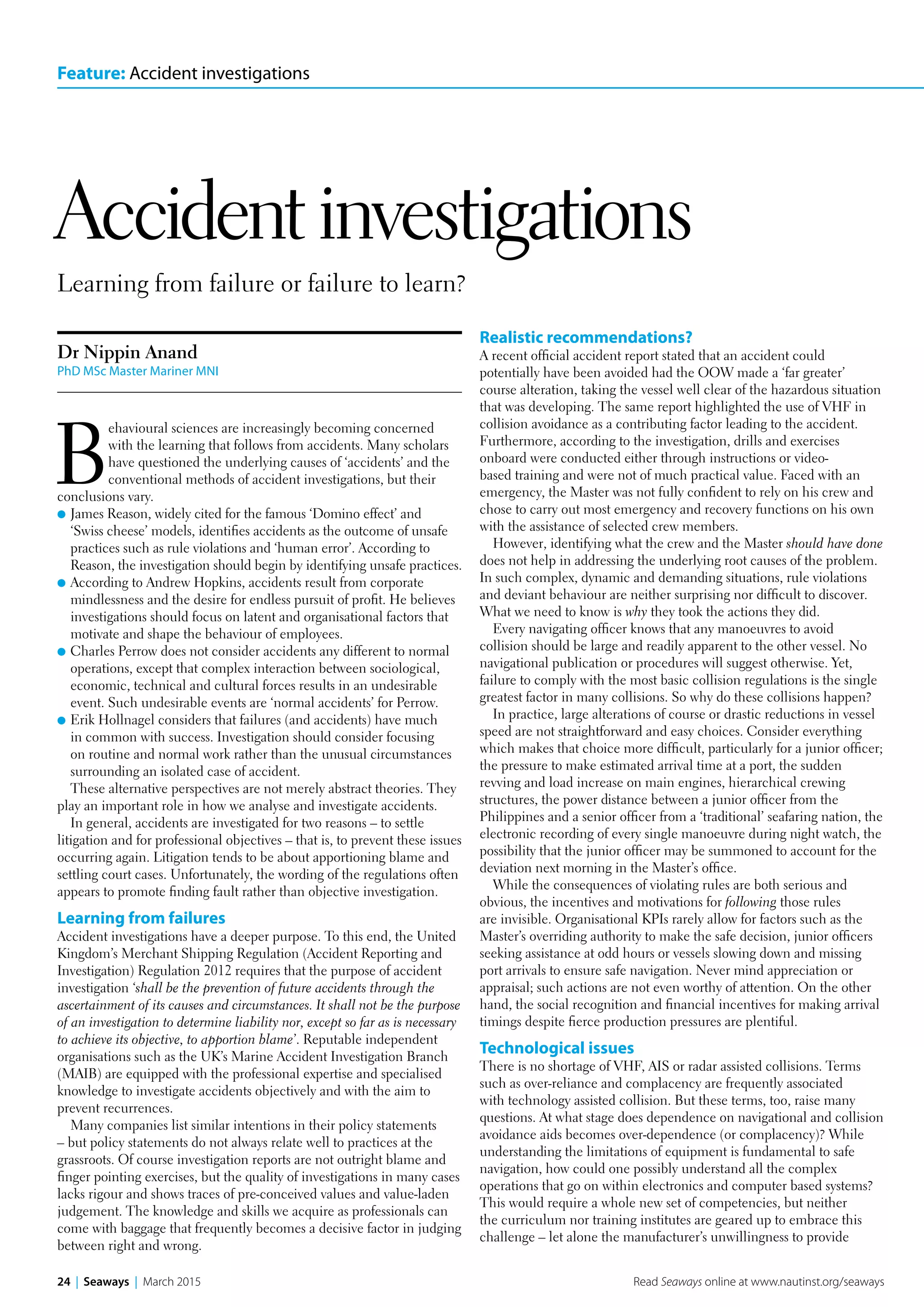 Accident investigations at Sea: Learning from Failure or Failure to ...