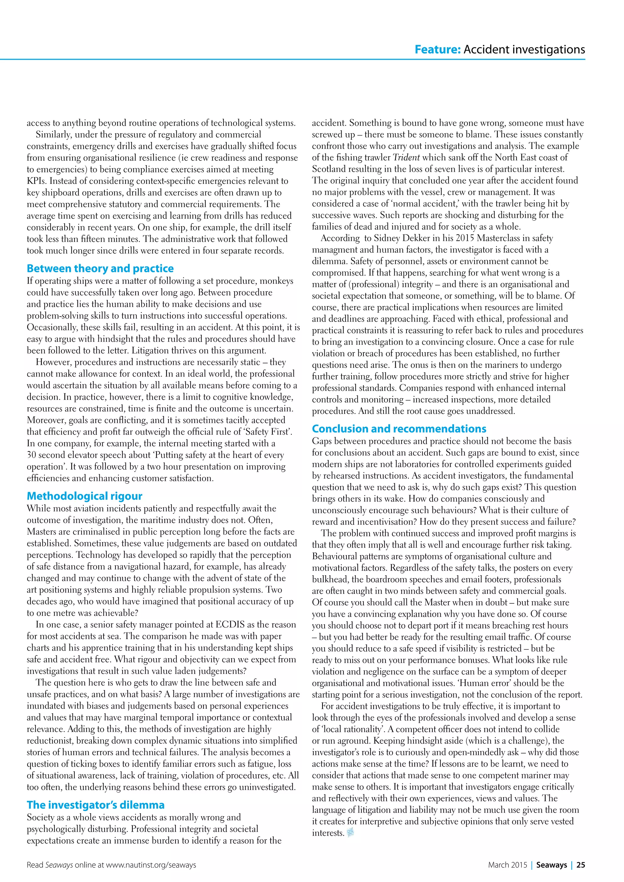 Accident investigations at Sea: Learning from Failure or Failure to ...