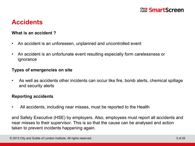 Accidents and emergency reporting, procedures and documentation, and ...