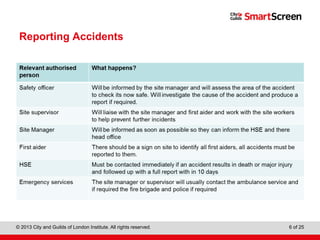 Accidents and emergency reporting, procedures and documentation, and ...