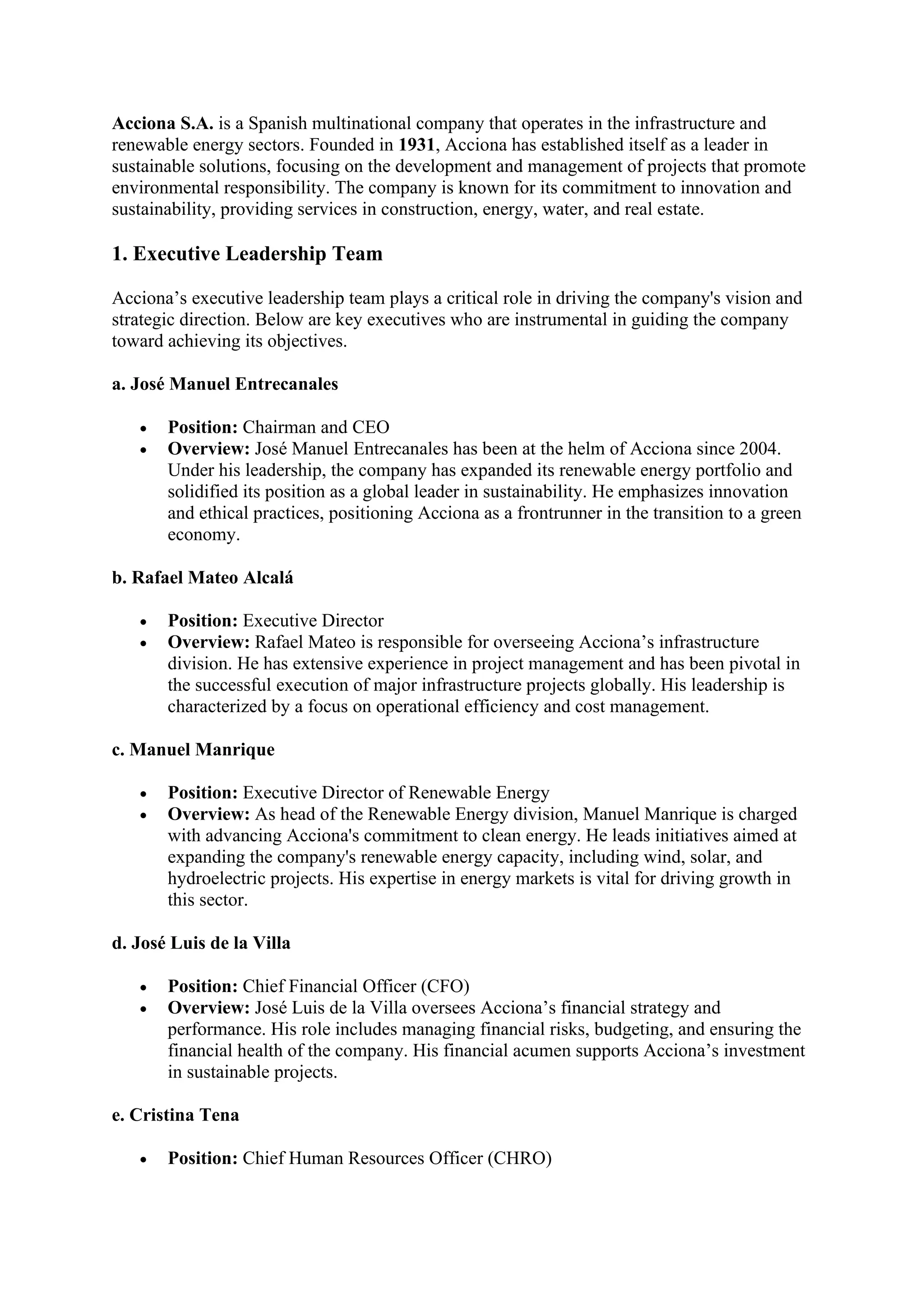 Acciona S.A.: Leadership and Executive Overview | PDF