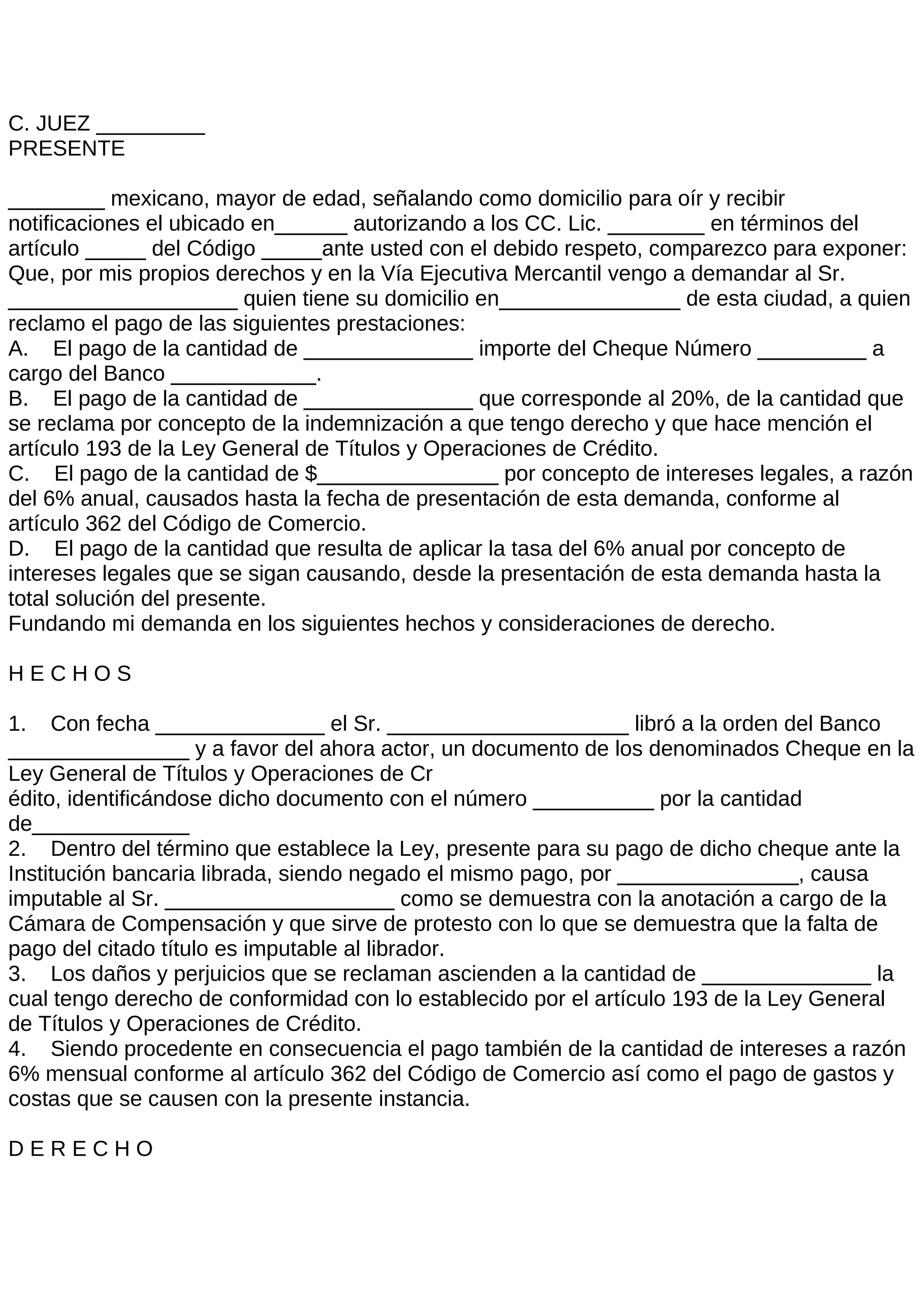 Accion cambiaria cheque | DOC