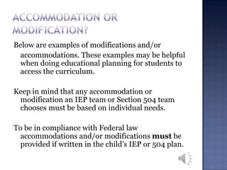 Accommodations and Modifications for students -pp | PPT