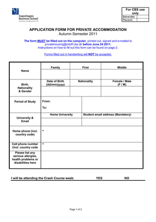 CBS Housing Application Form | DOCX