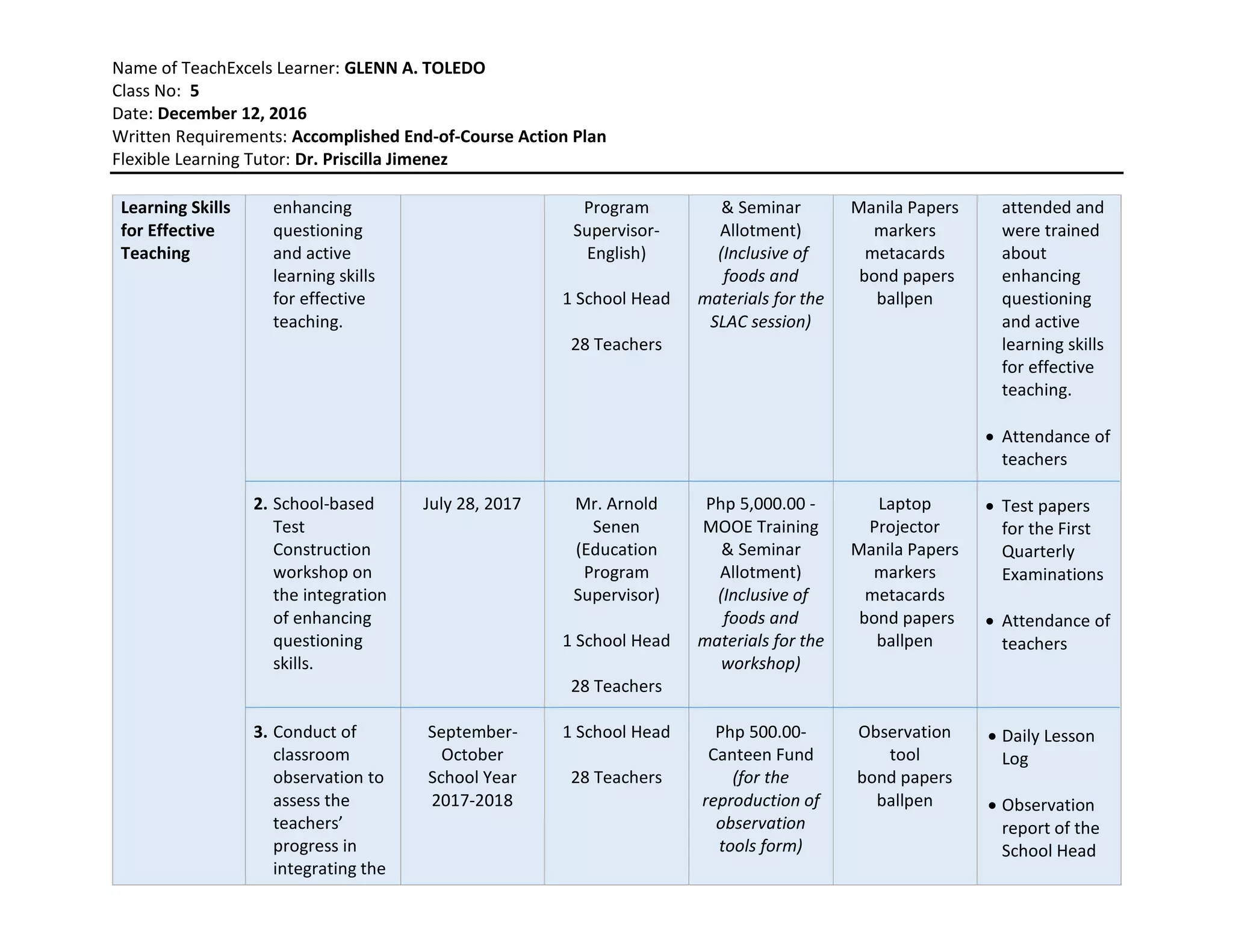 Accomplished end of-course action plan-revised | PDF