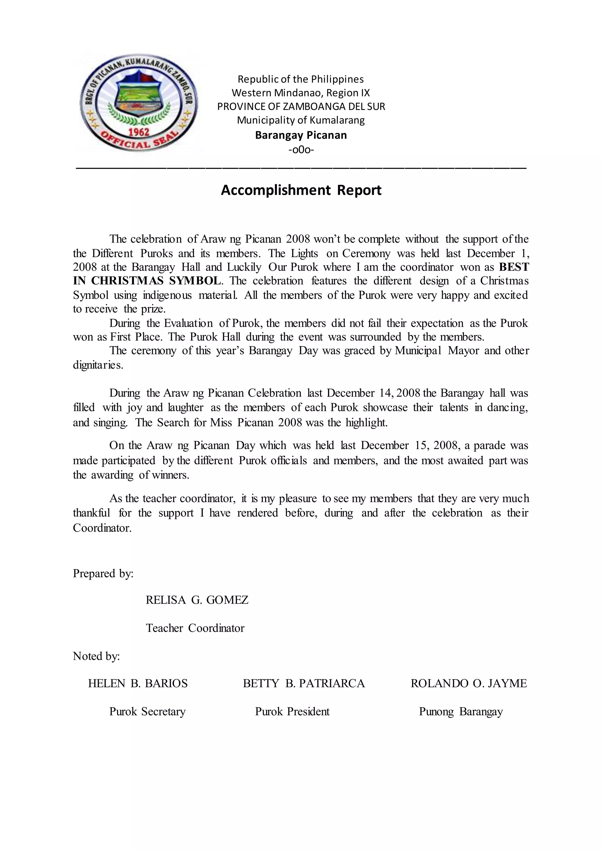 aCCOMPLISHMENT rEPORT bARANGAY.docx