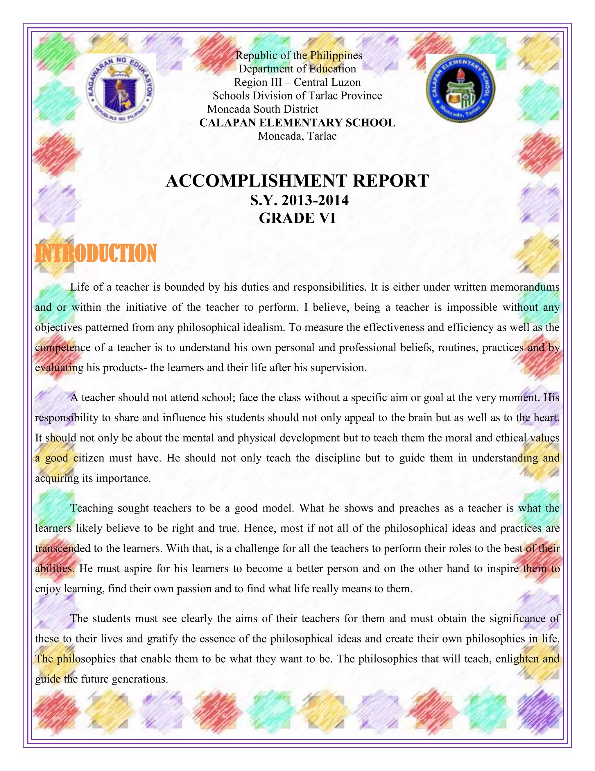 Accomplishment report: Grade six | DOCX