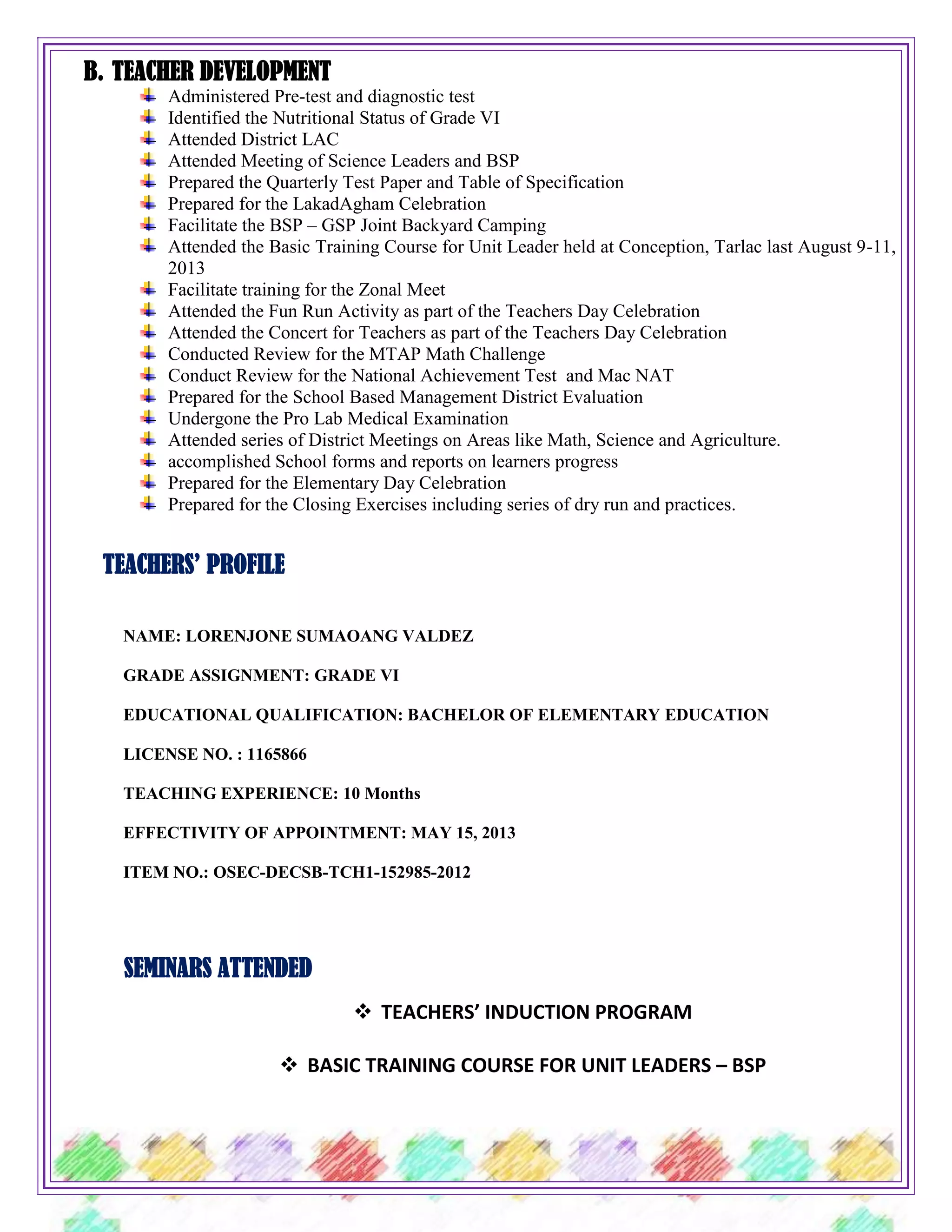 Accomplishment report: Grade six | DOCX