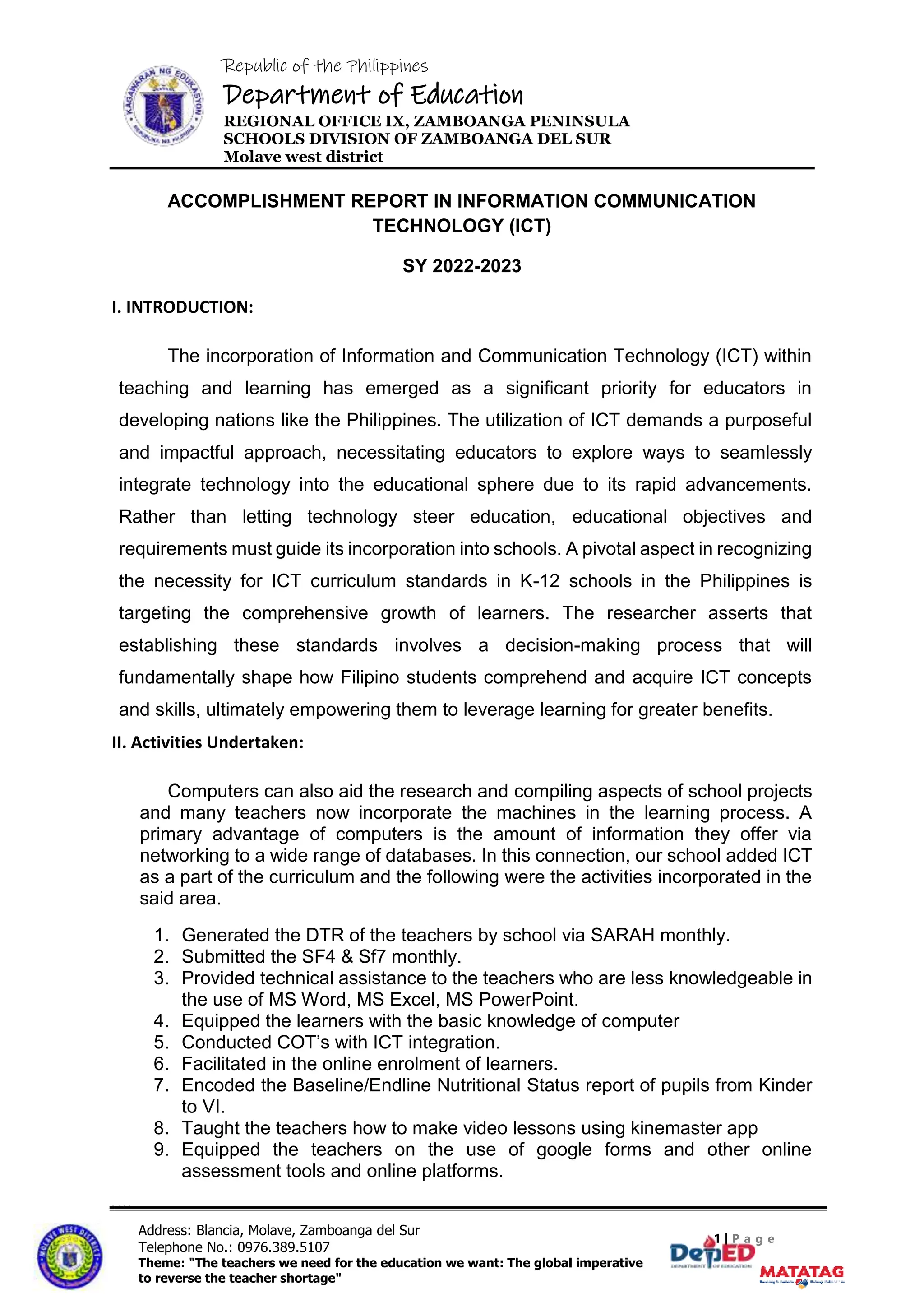 Accomplishment Report in Information Communication and Technologydocx | DOCX