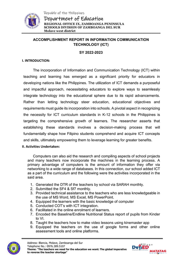 Accomplishment Report in Information Communication and Technologydocx | DOCX | IT and Internet ...