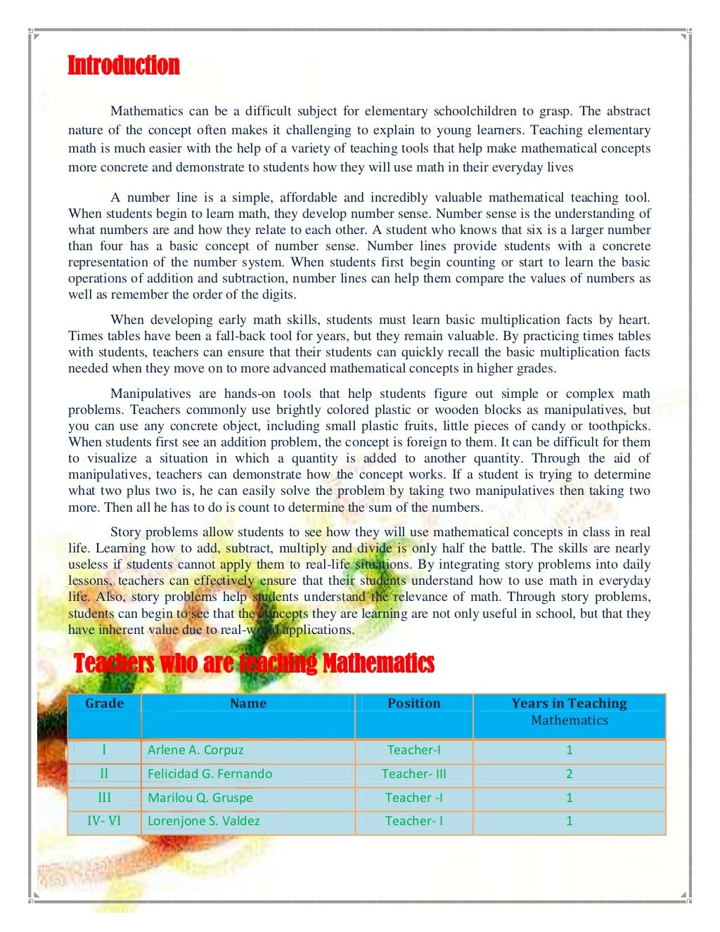 Accomplishment Report Math Accomplishment Report Math
