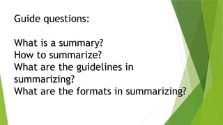 BEST PRACTICES IN SUMMARIZING ACADEMIC TEXTS | PPTX