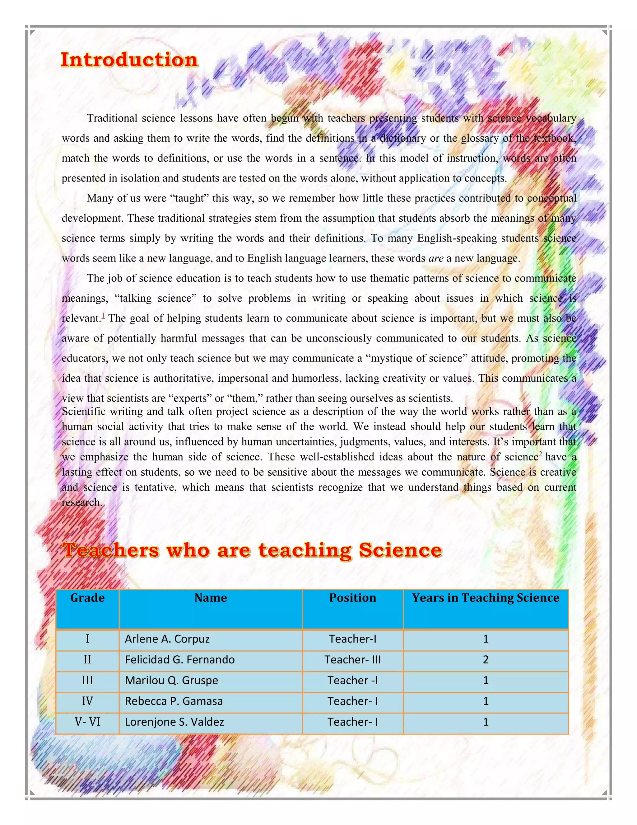 Accomplishment reports in science | DOCX