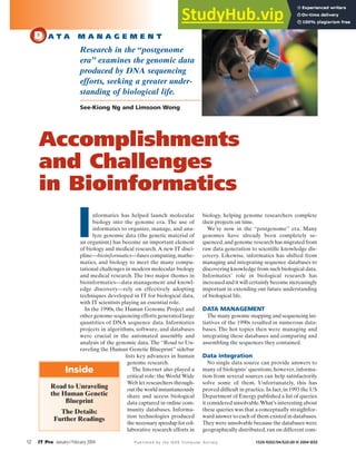 Accomplishments And Challenges In Bioinformatics | PDF