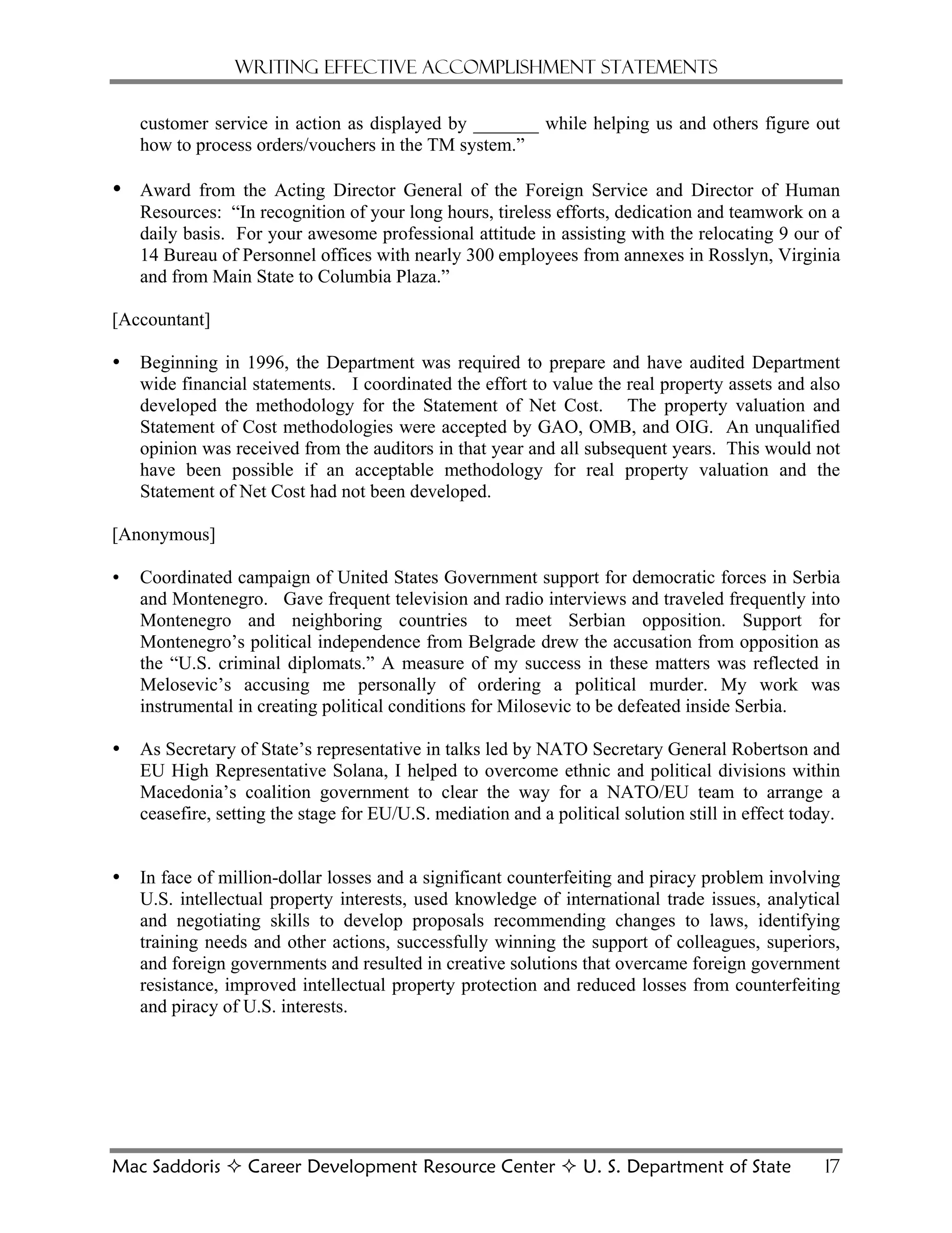 Writing Accomplishment Statements | PDF