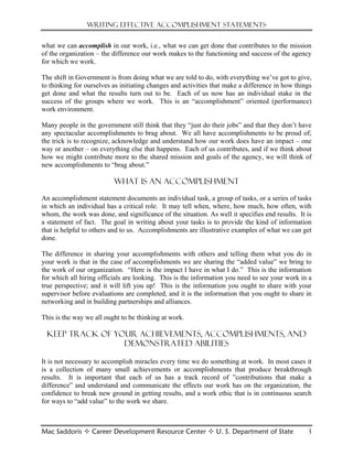 Writing Accomplishment Statements | PDF
